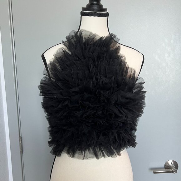 Zara | Tops | Zara Backless Floral Lace Mesh Layers Halter Crop Top ...